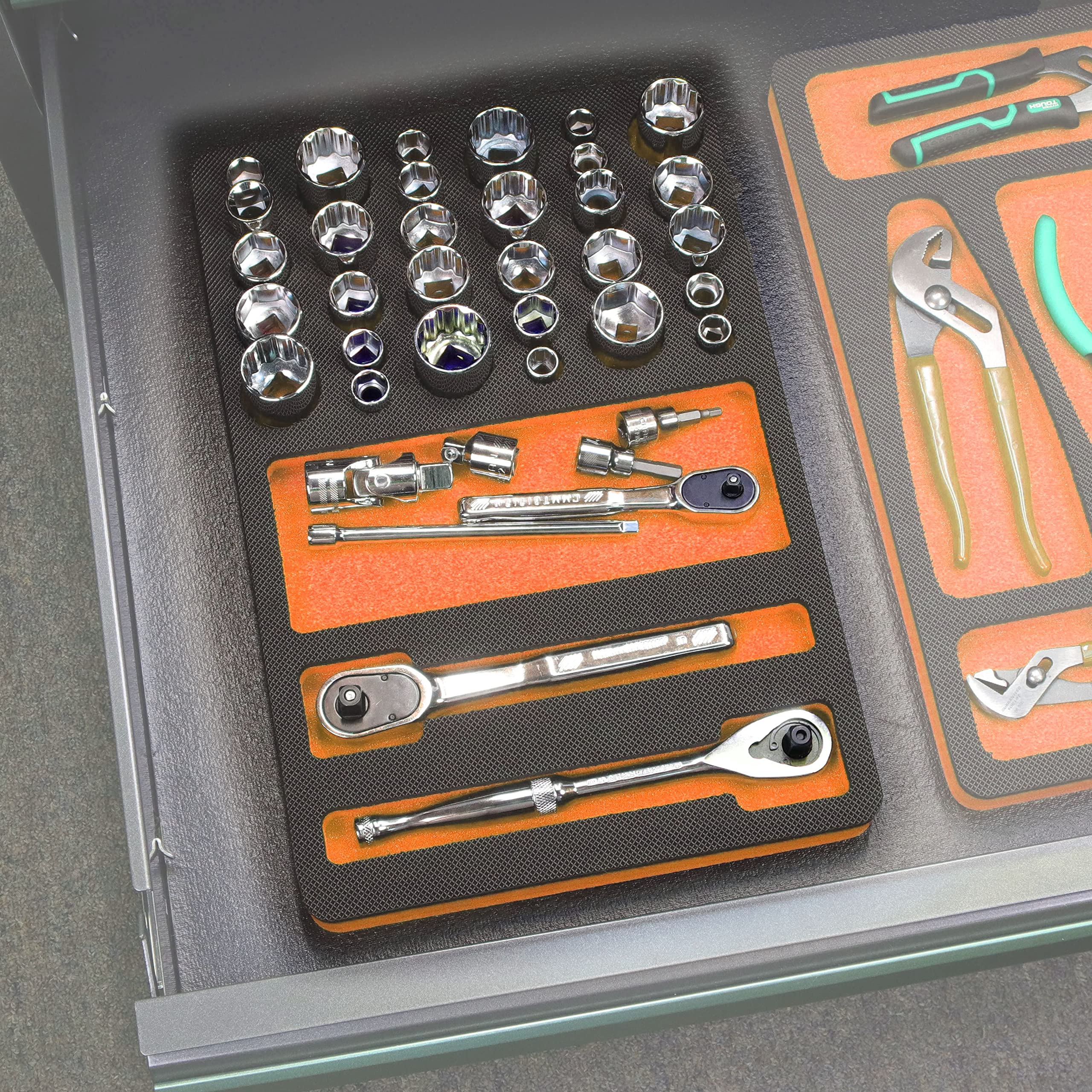 Polar Whale Tool Drawer Organizer Socket Holder Insert Orange and Black Durable Foam Strong Tray 15 x 10 Inches Holds 30 Sockets and More Fits Craftsman Husky Kobalt Milwaukee and Many Others