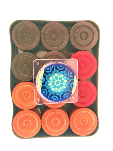 SCEXPORTS 24 Wooden Carrom Game Coins and Striker Set,Wooden Checkers (24 Pieces + 1 Striker with Striker Case FTD