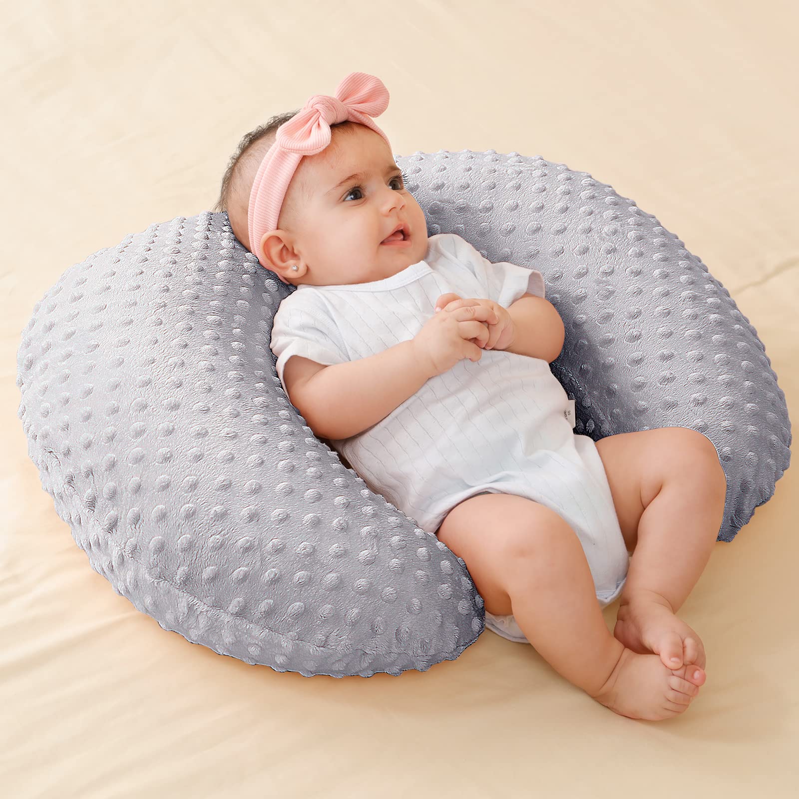 QUENESS Nursing Pillow Cover Breastfeeding Pillow Cases Minky Dot Slipcover (Gray)