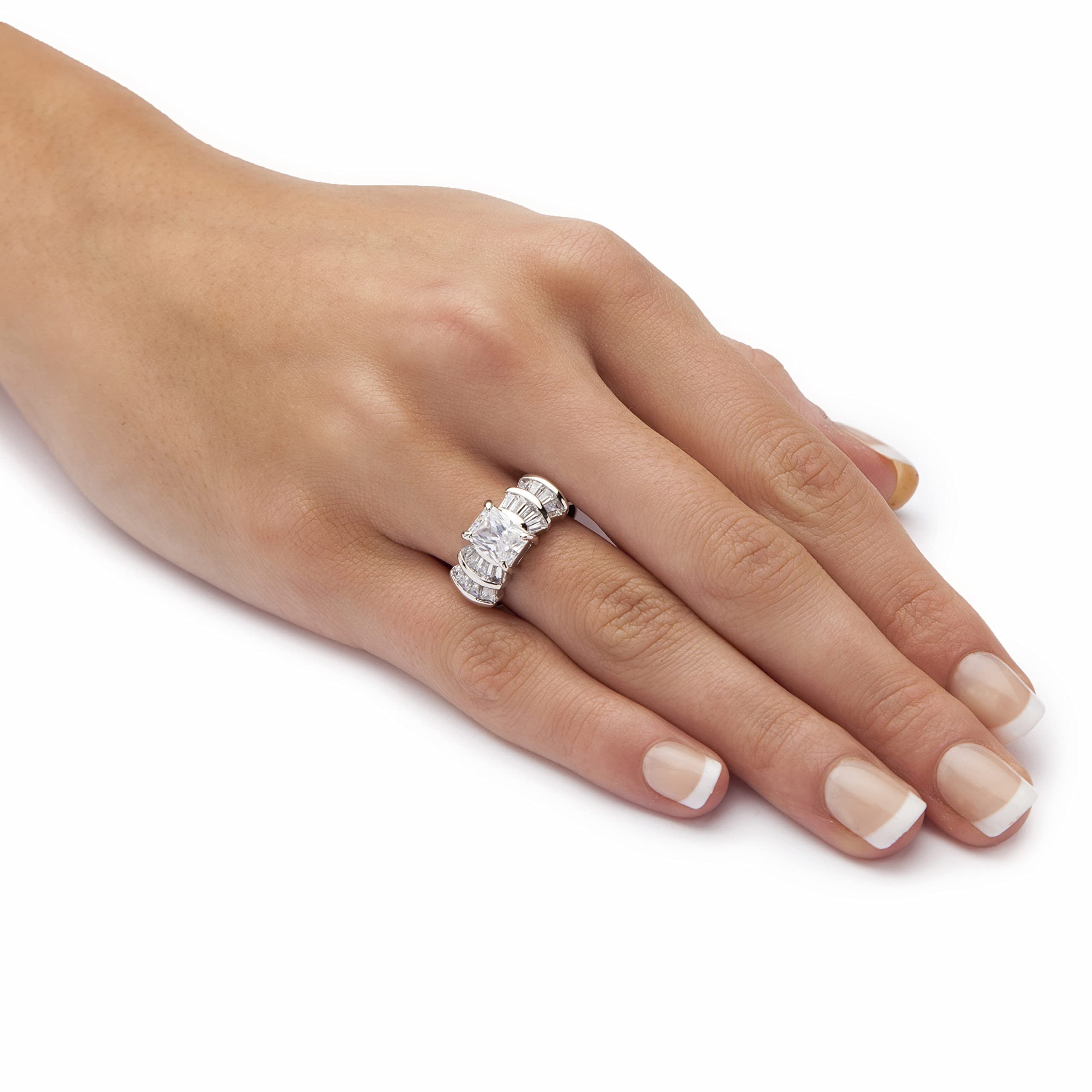 PalmBeach Yellow Gold-Plated or Platinum-Plated Sterling Silver Emerald Cut & Baguette Cubic Zirconia Step Cut Engagement Ring Size 6