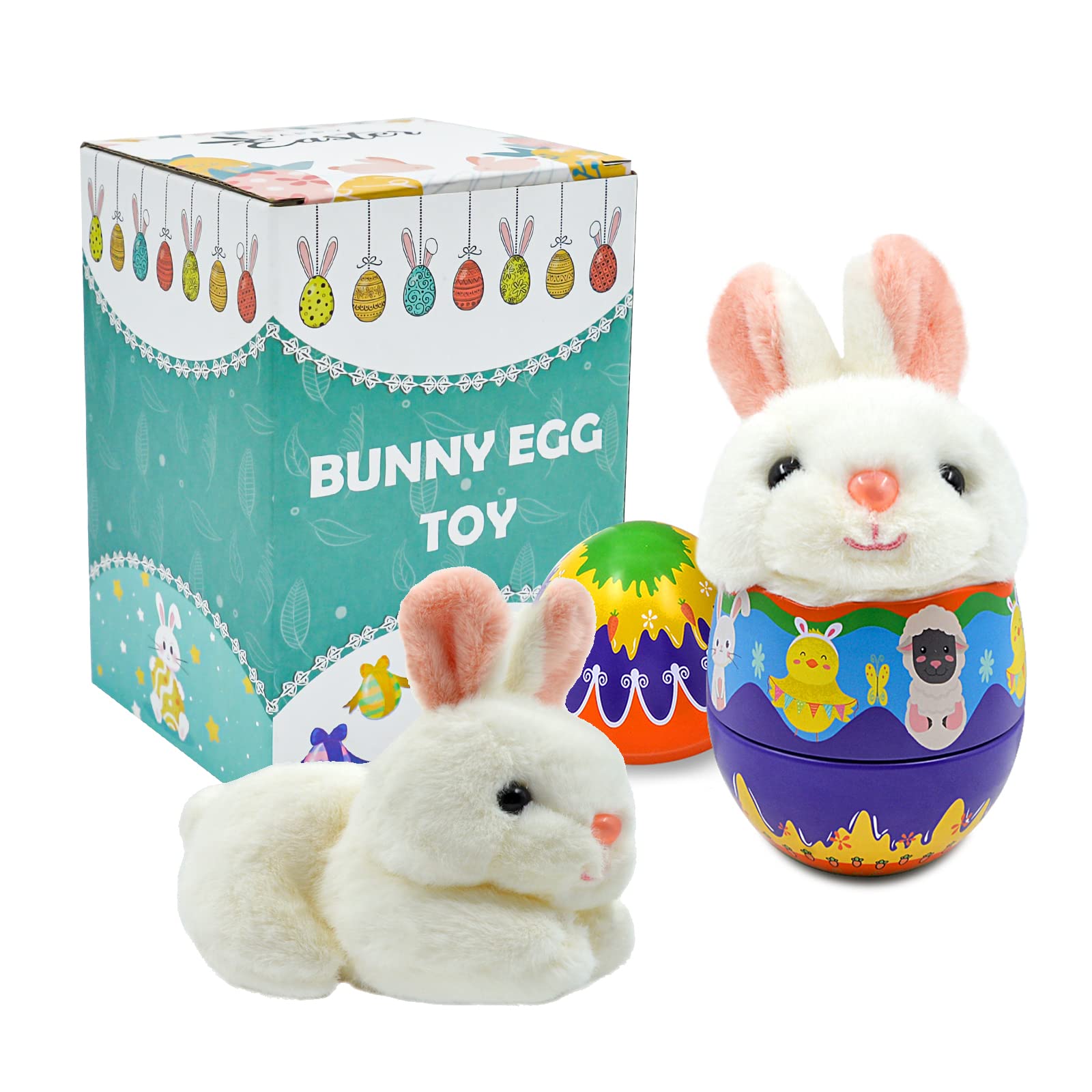 U-PTYTM Bunny Rabbit Stuffed Animals Plush Toys, Metal Eggs Easter Birthday Gifts for Kids Boys Girls, Cuddly & Soft, Bedroom Decorations
