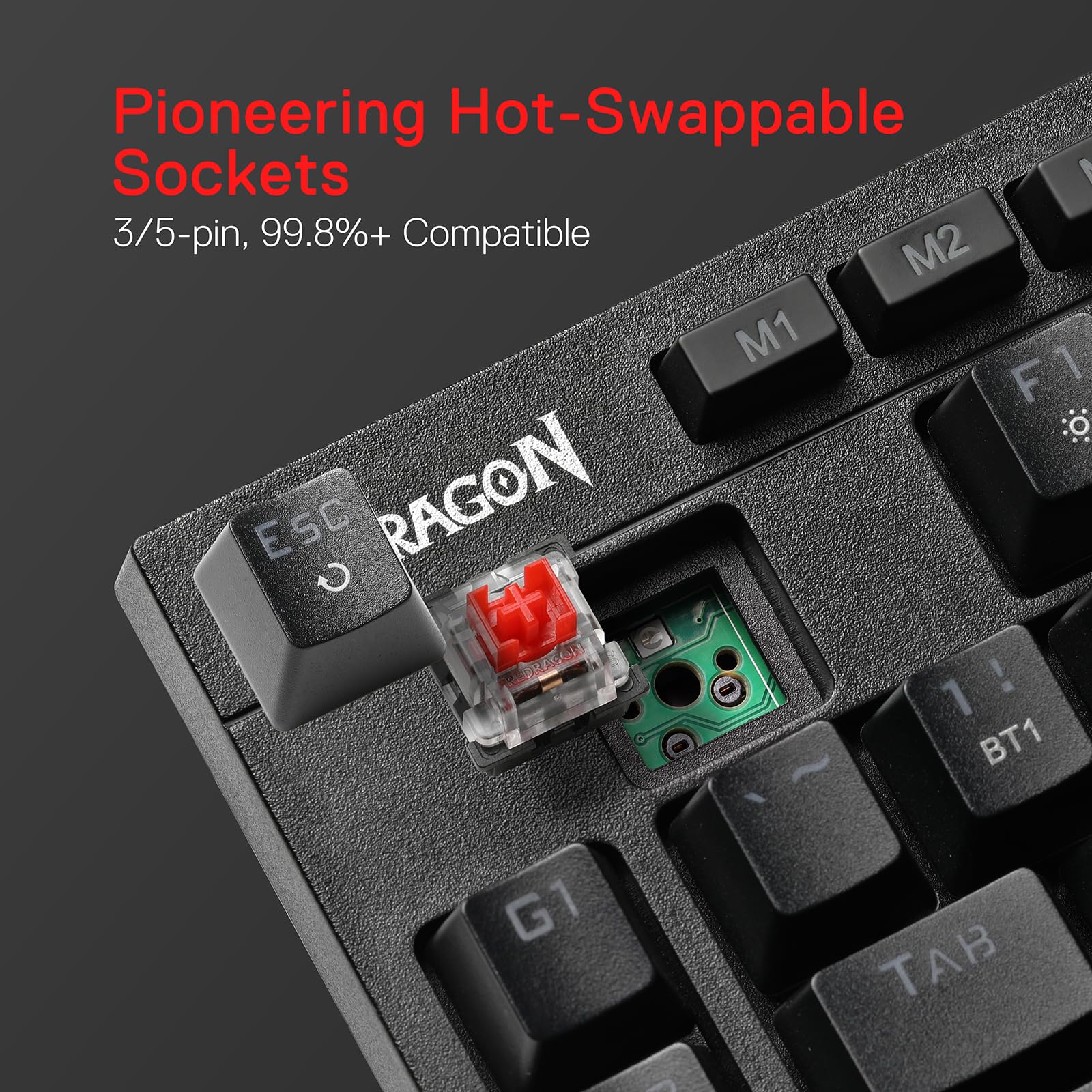 Redragon K596 Vishnu 2.4G Wireless/Wired RGB Mechanical Gaming Keyboard, 87 Keys TKL Compact Keyboard w/Durable Battery, 10 Onboard Macro Keys & Wrist Rest, 10H Play Time, Red Switches