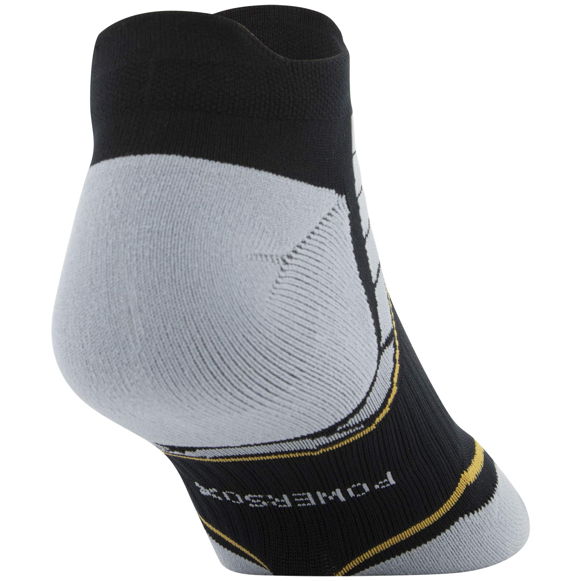 PowerSox Men's ApexPro Double Tab No Show Socks, 3 Pairs, Grey/Royal/Black, Shoe Size: 9-12.5
