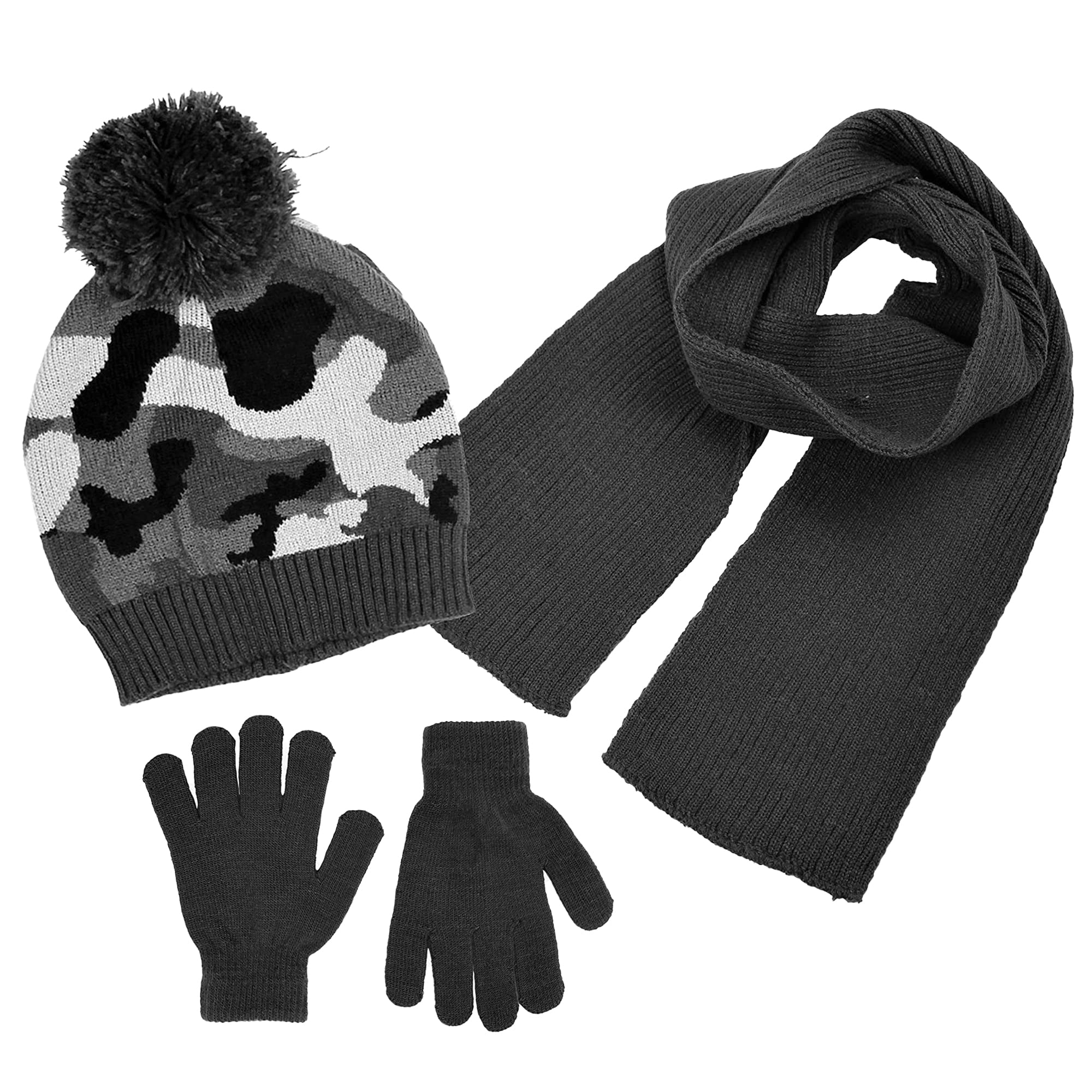 Polar Wear Boys Knit Set Hat Scarf Gloves, Grey (1317), One Size