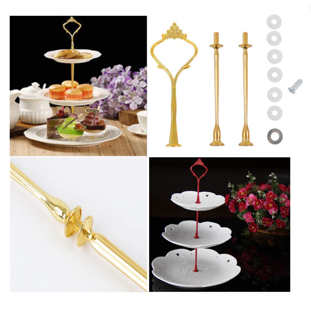WHZAZGW 4 Sets of 3 Tier Cake Plate Stand Handle, Metal Fruit Cake Cupcake Plate Stand Handle Fitting Hardware, Crown Fittings (Sliver & Gold & Red & Black)