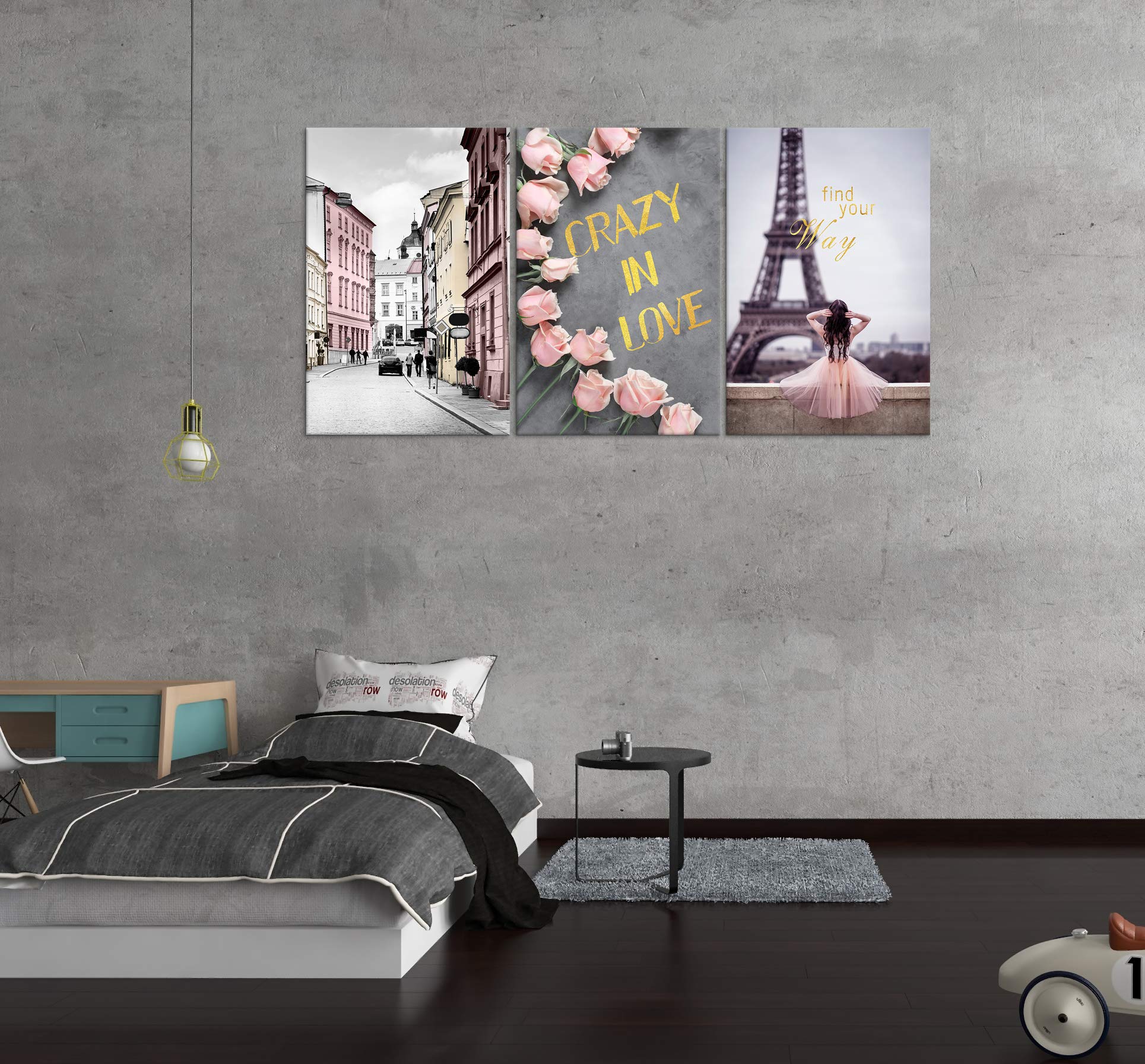 Paris Street Scene Romantic Wall Art Eiffel Tower Painting Pictures Print on Canvas Modern Artwork for Living Room Dining Room Bedroom