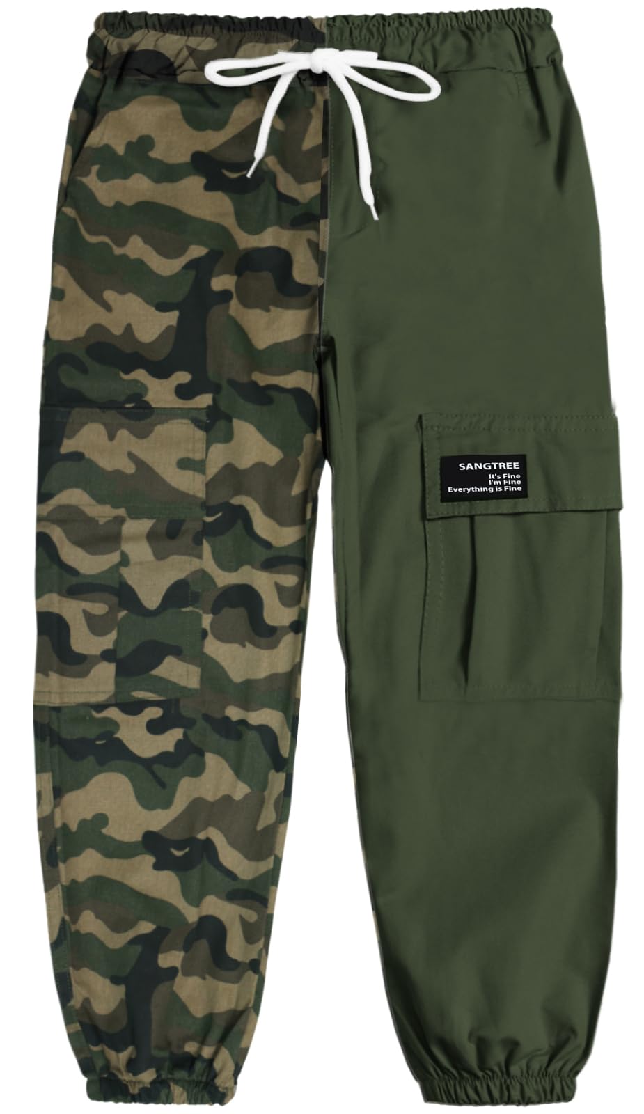 SANGTREE Women's Cargo Pants Elastic Waist Drawstring Tapered Jogger Pants with Pockets for Women,Camo,L