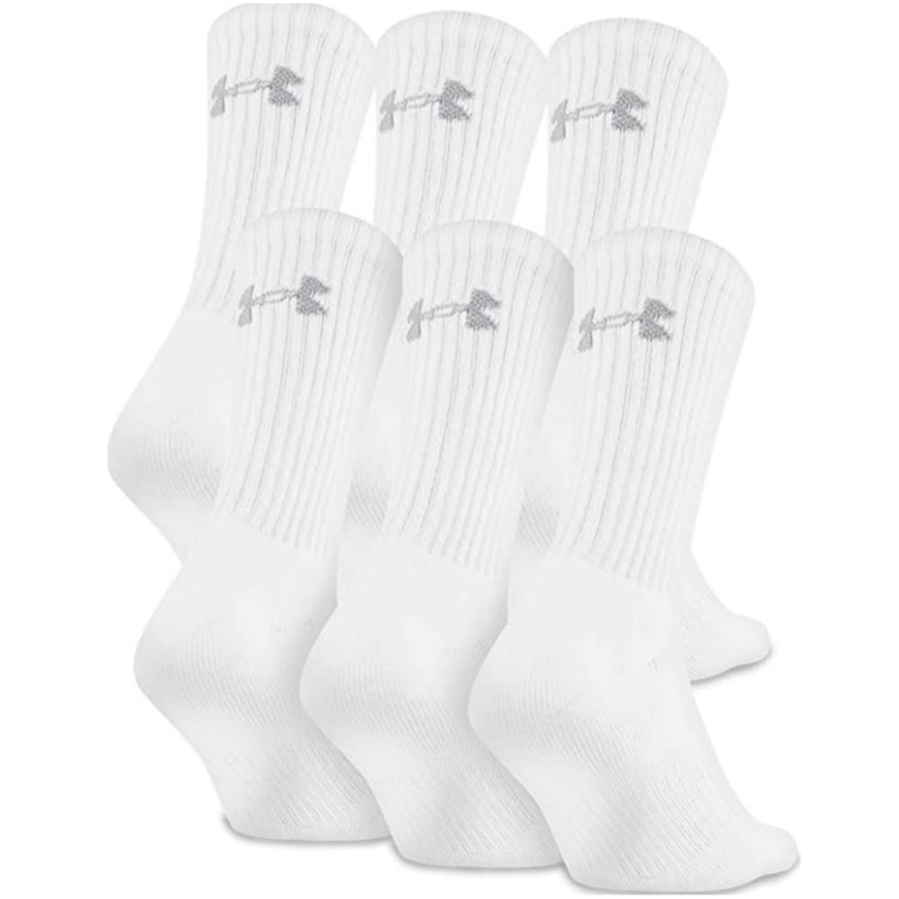 UA Crew Socks for Men Comfort High-impact Under Armour UA Performance Crew Socks (6 Pairs) Size 9-12.5 - (Large - White)