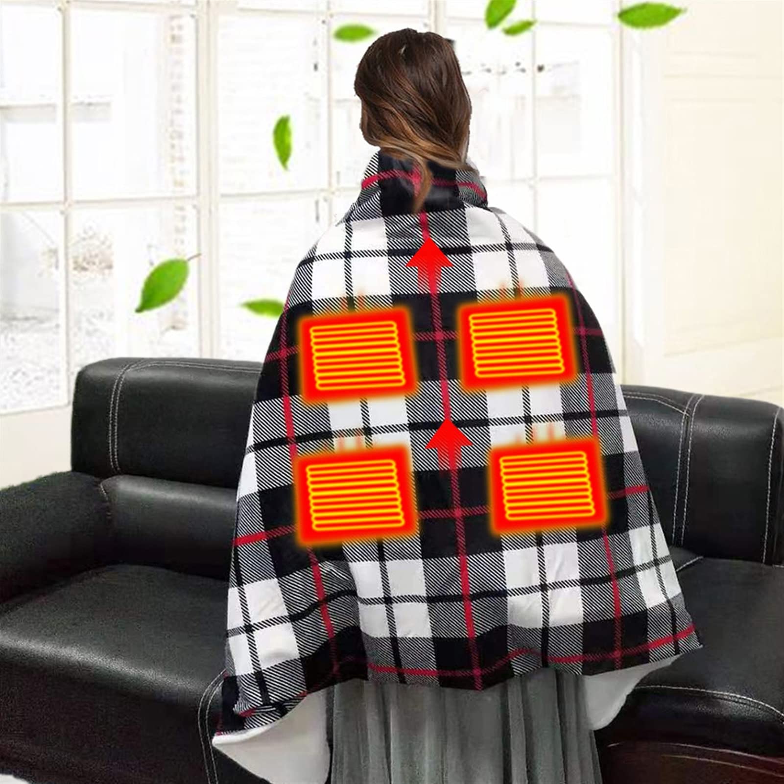 USB Heated Shawl Wrap Electric Heating Shawl Soft Flannel Throw Blanket Warm Winter Heated Cape Lap Blanket for Office Home Shoulder Neck Pain Relief ( Color : Black+Red+White , Size : 140*80cm )