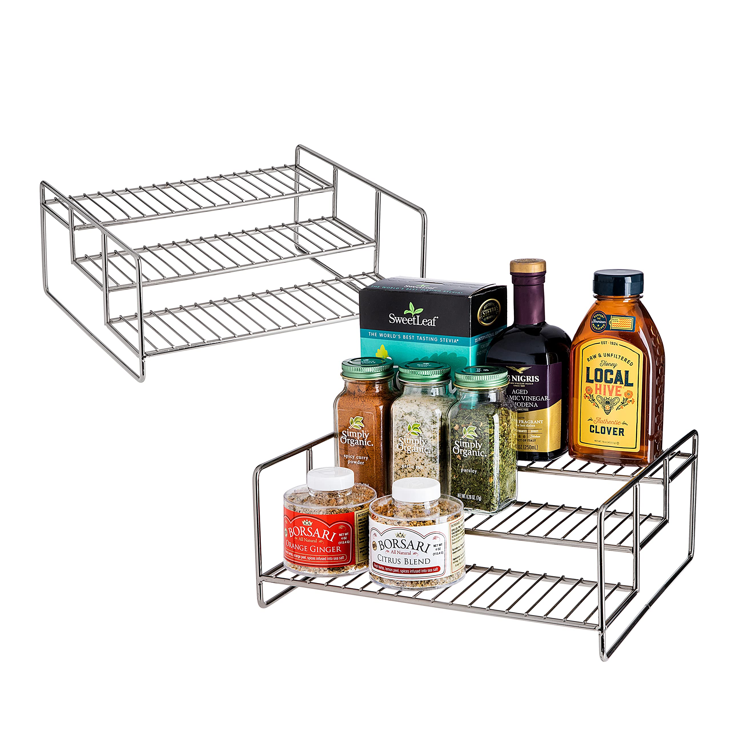 SIMPLEMADE Tier Spice Rack Organizer - Metal 3 Tier Stadium Organizer - Space Saver Spice Rack for Cabinet, Pantry and Countertop - Kitchen and Home Storage and Organization Solutions (Black)