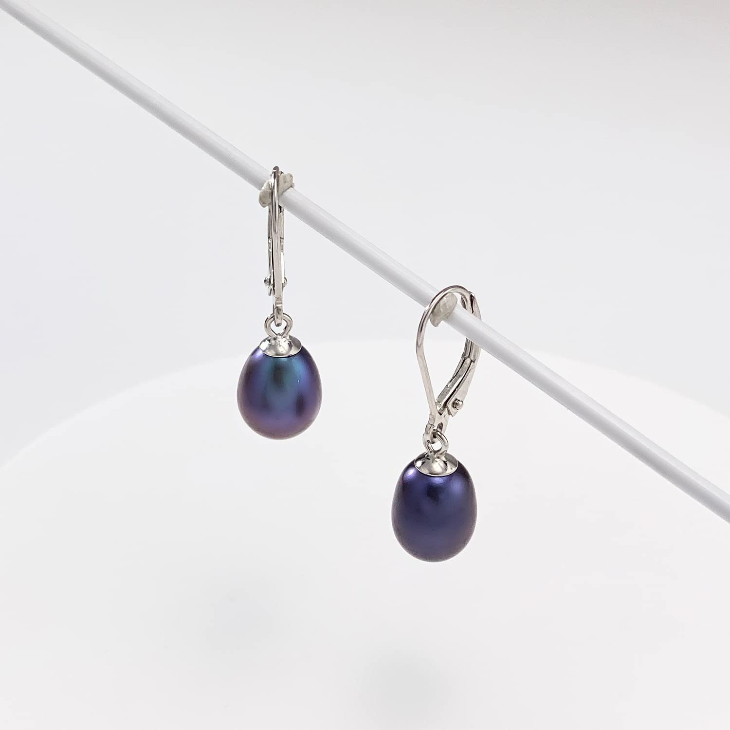 VIENNOIS Freshwater Cultured Black Pearl Earrings Sterling Silver Dangle Drop Earrings for Women (B-Purple/Blue)