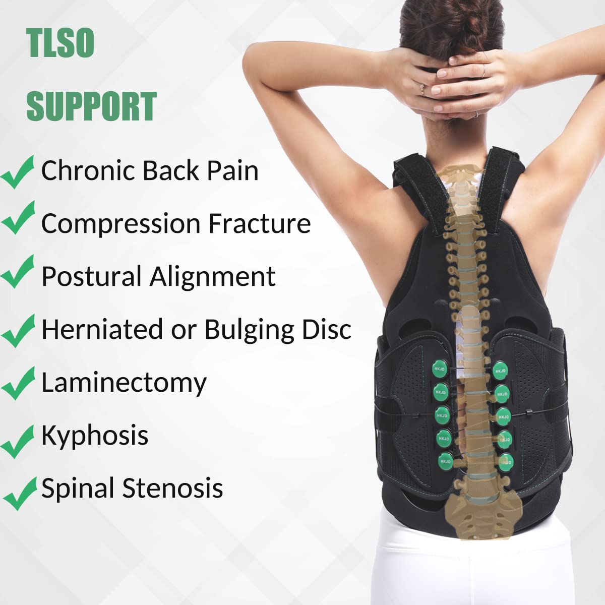 TLSO Thoracic Full Back Brace for Men and Women - Universal Treat Kyphosis, Compression Fractures, Osteoporosis, Upper Spine Injuries, and Pre or Post Surgery with Hard Lumbar Support (X-Large)