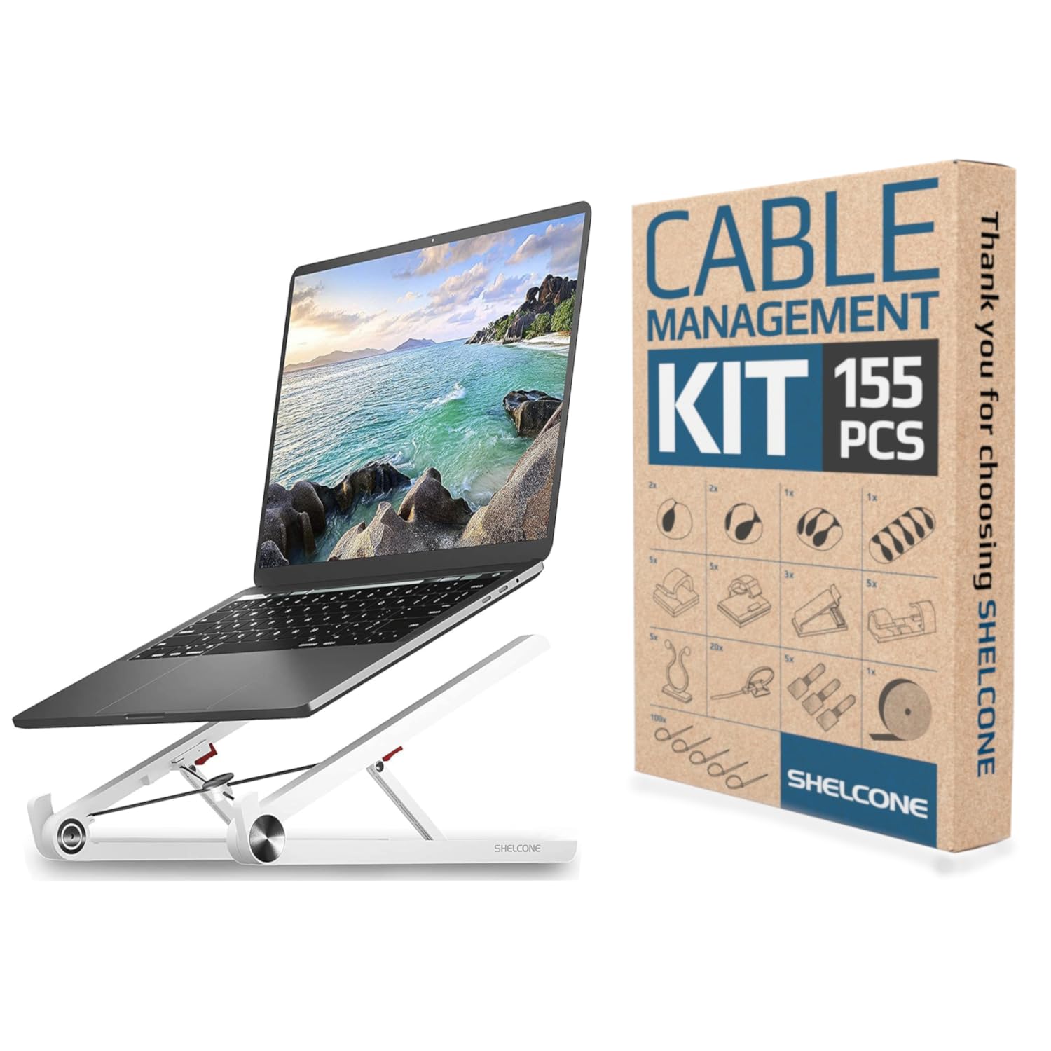 SHELCONE Cable Management Kit 155 PCS, Portable, 23 Adhesive Cable Clips, 3 Cord Holder, 100 Zip Ties, 5 Self Adhesive Cord Holder, 1 Self Adhesive Strap Roll, 20 Zip Tie Mounts (Black)