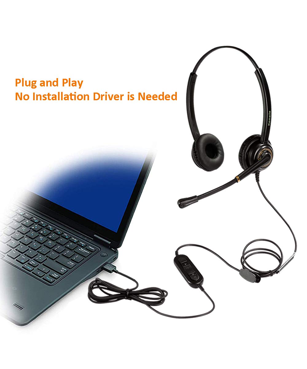 USB Headset with Microphone Noise Cancelling and Volume Controls, Computer PC Headphone with Voice Recognition Mic Works for Dragon Teams Zoom Skype Softphones Conference Calls Online Education etc