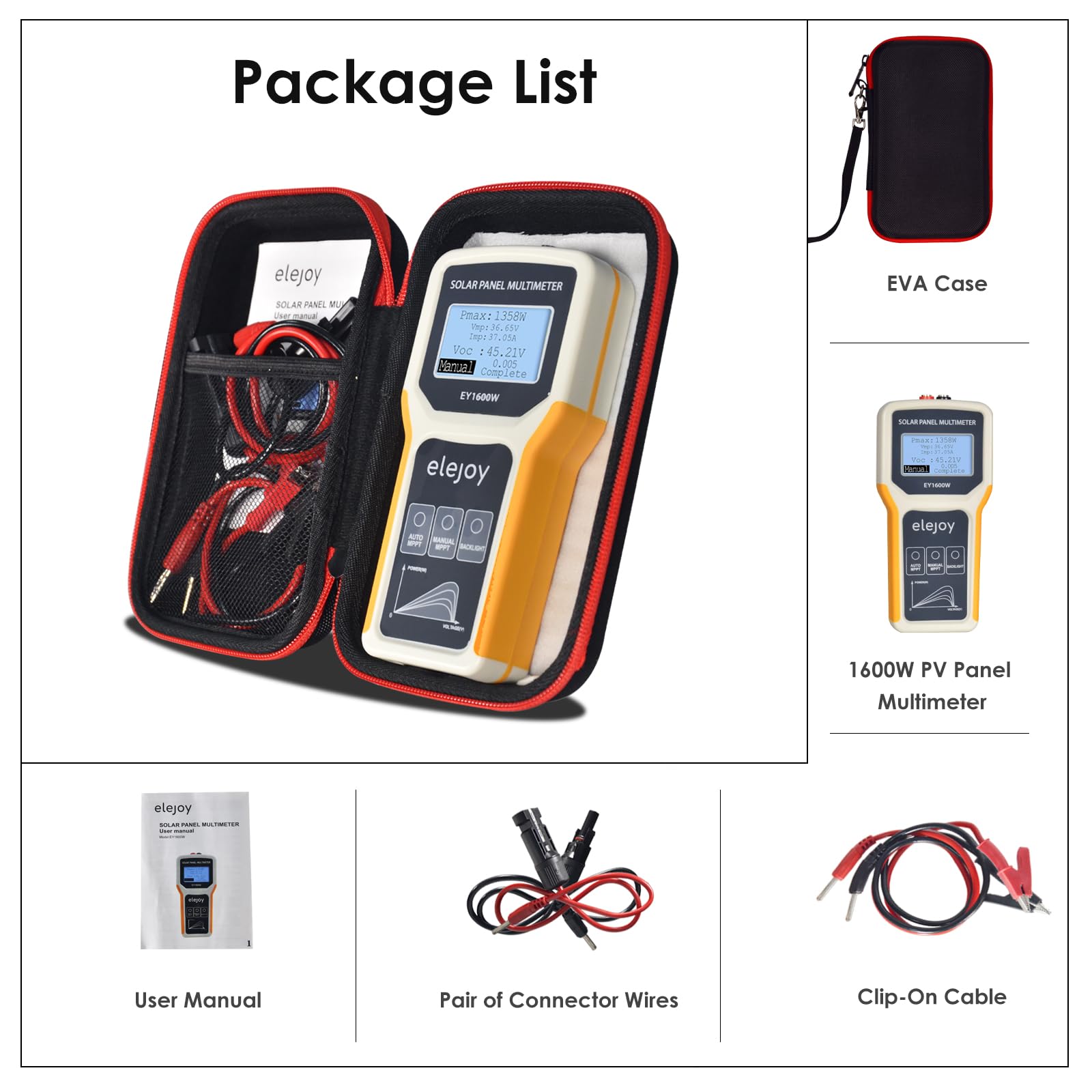 Solar Panel Tester, 1600W Photovoltaic Panel Multimeter Manual/Auto MPPT Tester with Backlight, Solar Panel Powered, LCD Multimeter for Measuring The MAX Power of Photovoltaic Panels, Voltage Tester
