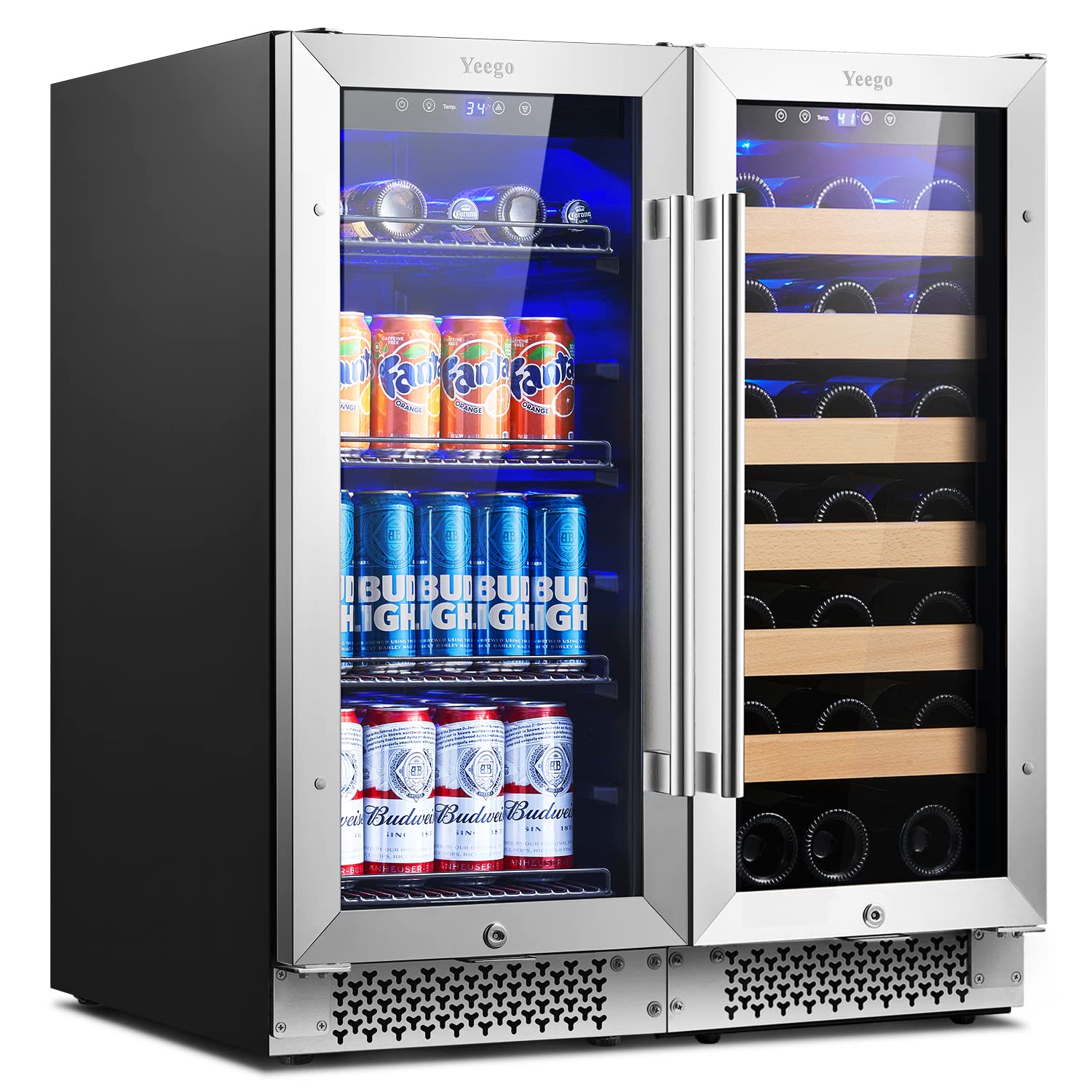 Yeego 30 inch Wine and Beverage Refrigerator&Wine and Beer Fridge,Two 15" Wine Beverage Coolers Under Counter Freestanding Wine Beer Fridge, Hold 33 Bottles and 80 Cans (Two Pack)