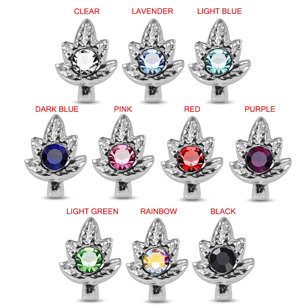 Pack of 20 Pieces Mix Color 22G Sterling Silver Marijuana Leaf Straight End Nose Pin Stud