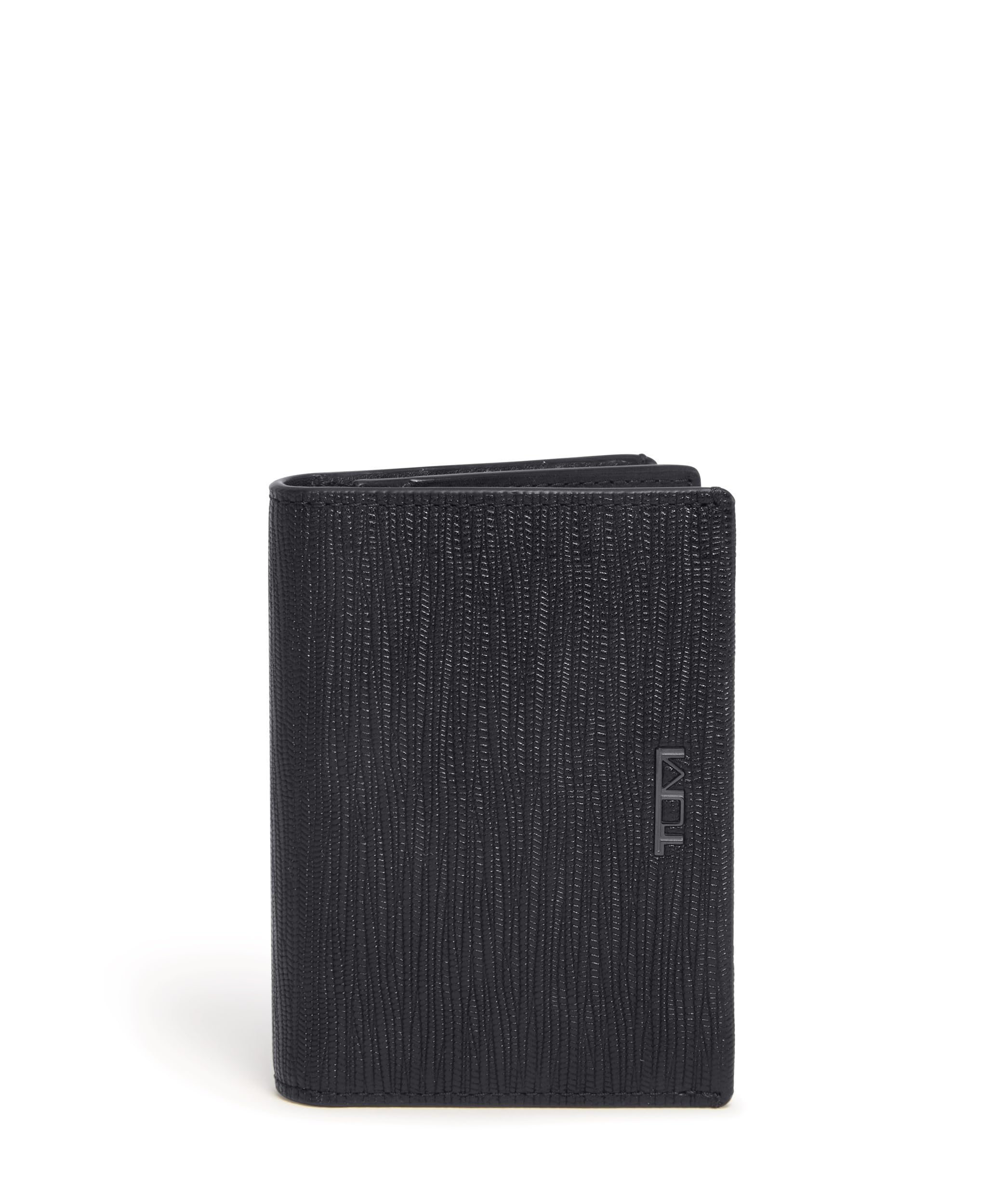 TUMI - Nassau Gusseted Card Case Leather Wallet - Mens Card Case Wallet - Navy/Herringbone