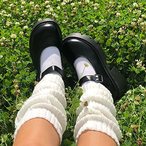 VINMEN Women's Harajuku Lolita Leg Warmers Kawaii Knit Long Ankle Socks Fall Winter Heap Sock (A White ), Free Size