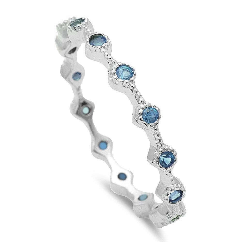 Oxford Diamond Co Simulated Aquamarine Eternity Style Band .925 Sterling Silver Ring Sizes 10