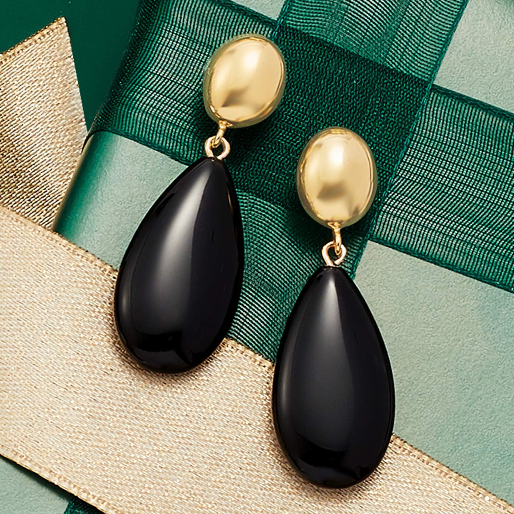 Ross-Simons 14kt Yellow Gold and Black Onyx Teardrop Earrings