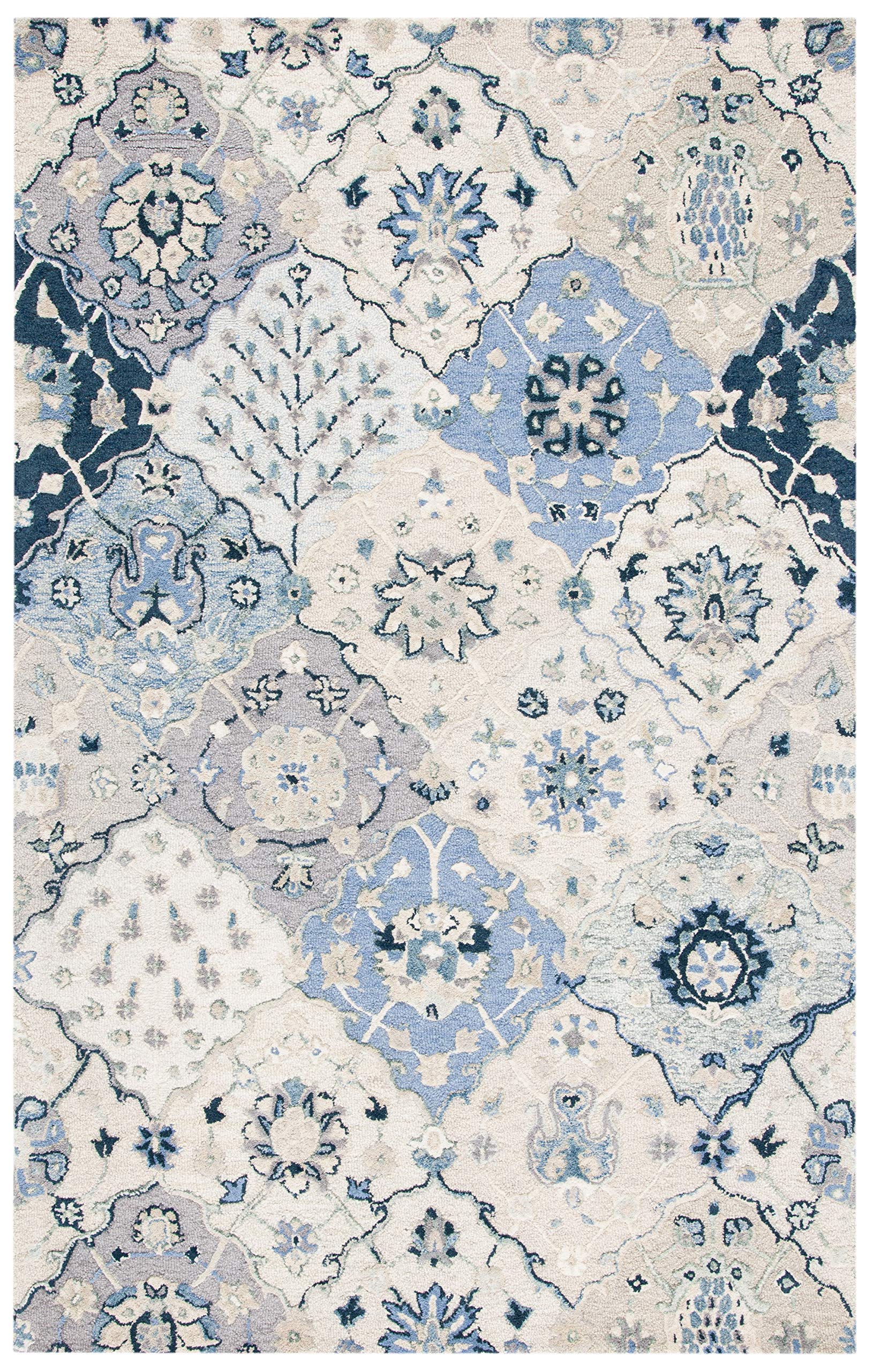 SAFAVIEH Glamour Collection 9' x 12' Beige/Blue GLM622B Handmade Premium Wool Area Rug