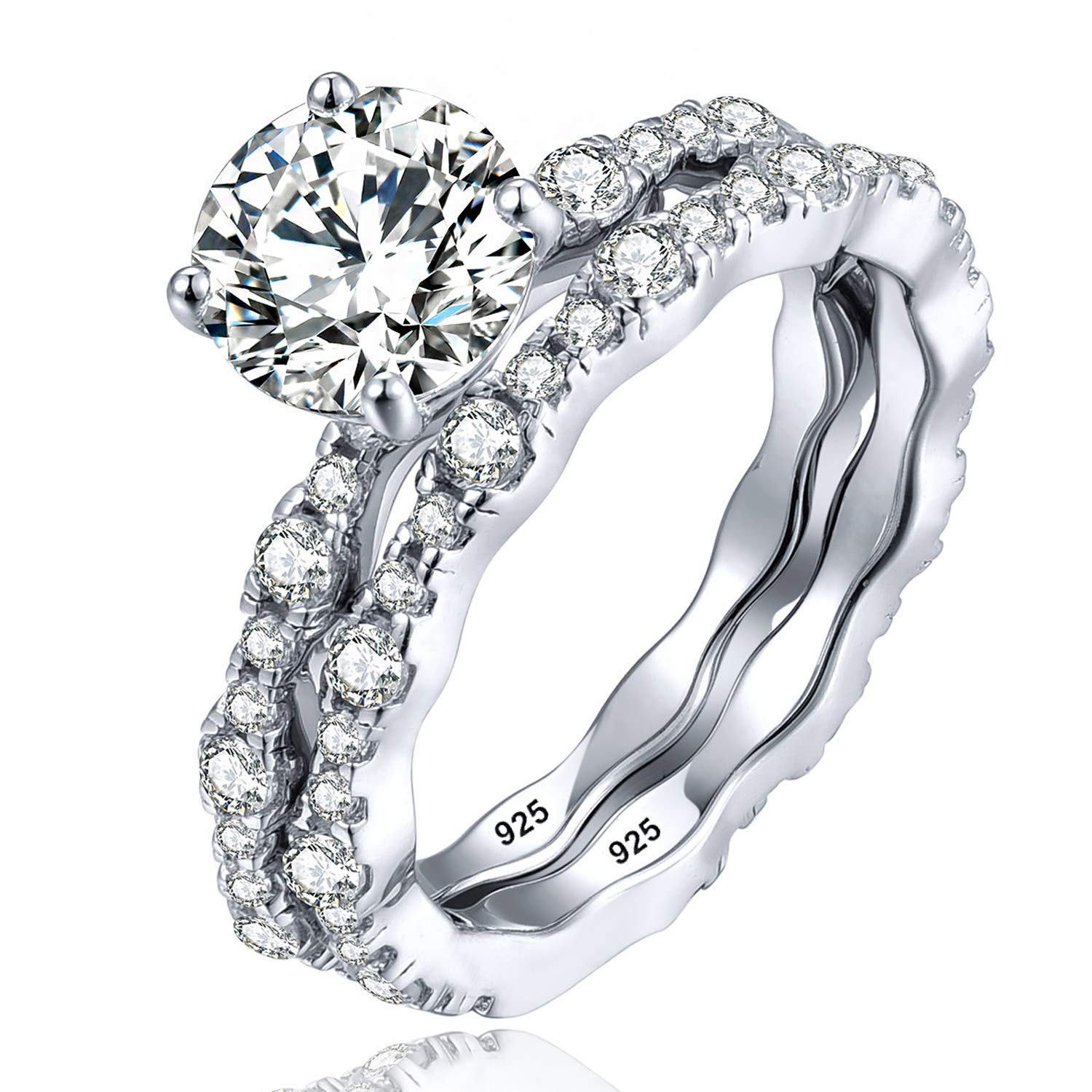 STARCHENIE 925 Sterling Silver Ring Set for Women Engagement Wedding Bridal Set with 1.25 Carat AAA Cubic Zirconia,Size5-11