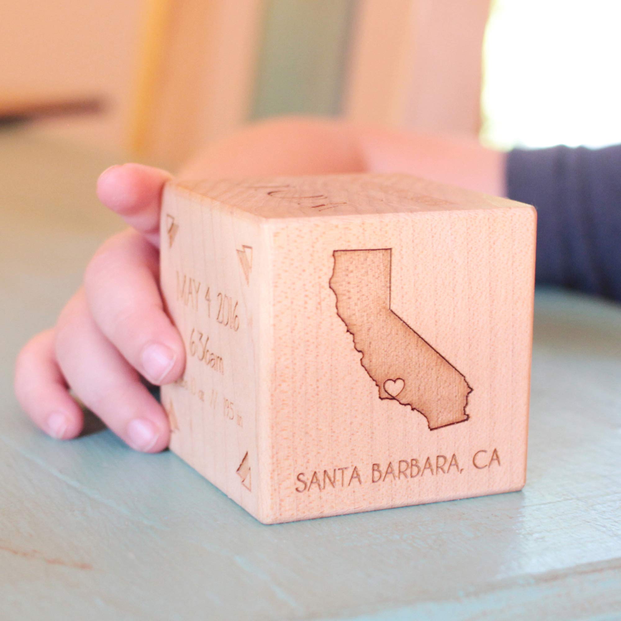 Smiling Tree Toys Customizable Keepsake Birth Blocks. All Natural, Wooden, Personalized Heirloom Gift for Baby or Toddler (Girl Block)