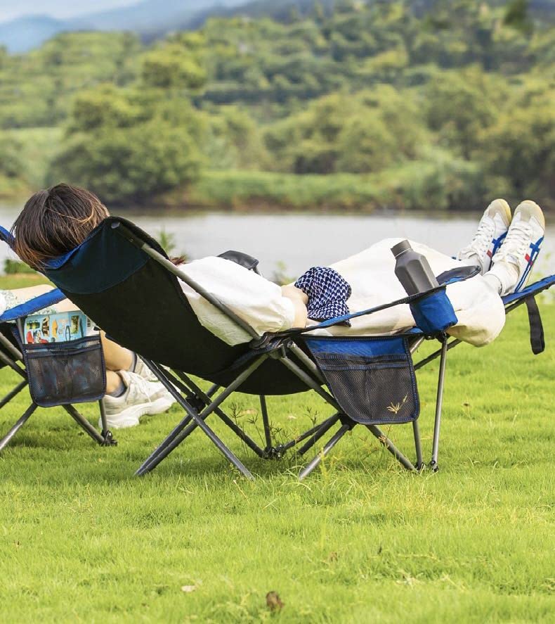 REDCAMP Camping Chair with Removable Footrest, Portable Folding Reclining Camp Chairs for Adults, Blue with Fabric Back