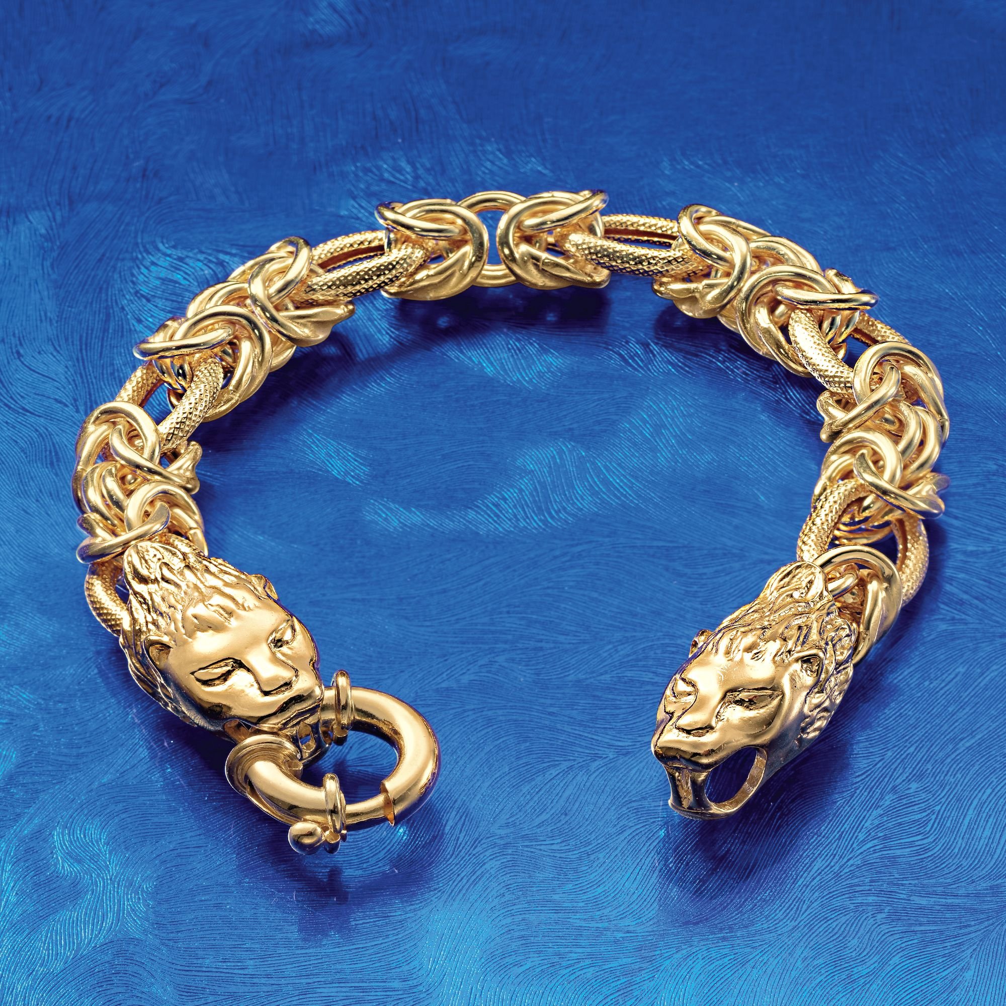 Ross-Simons Italian 24kt Gold Over Sterling Byzantine Double Lion Head Bracelet. 8 inches