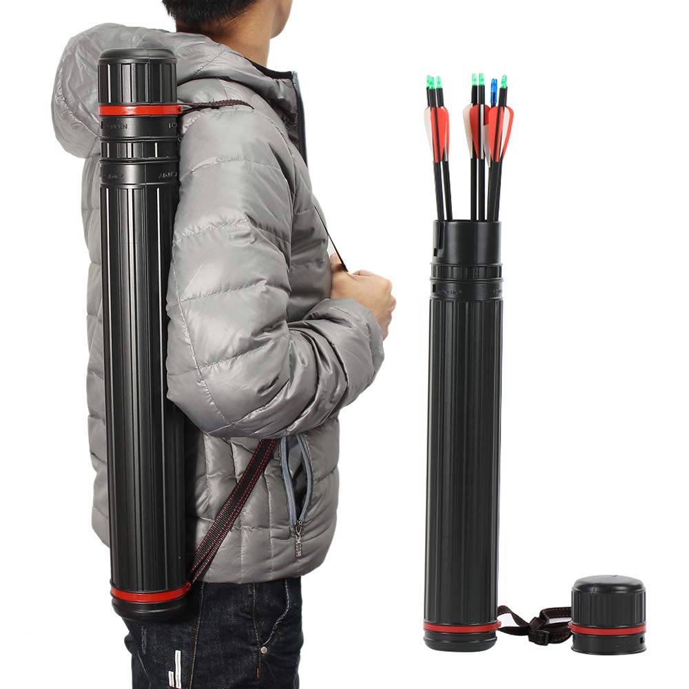 RMISODO 2 Pieces Arrow Quiver Extendable Telescopic Arrow Carrier Tube Archery Case Holder with Adjustable Back Strap, Length Expand from 17.72" to 28.35", Diameter 2.55inch, Can Hold 5 arrows