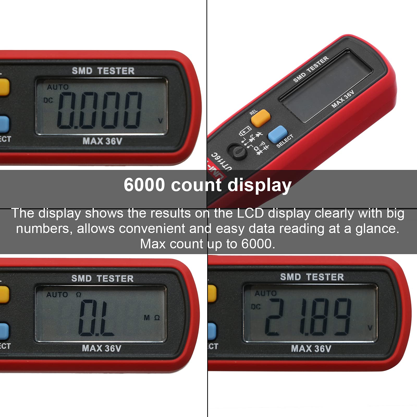UNI-T Digital Smart SMD Tester,Handheld Resistance Capacitance Tester Tweezers Intelligent LCR Meter Diode Continuity Resistor Capacitor LED Battery Test Auto Ranging 6000 Counts