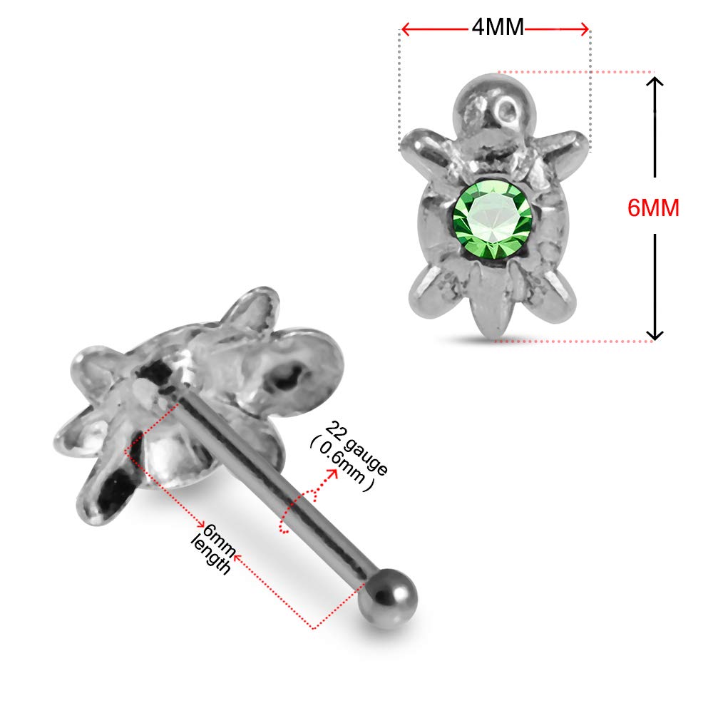 Pack of 20 Pieces Mix Color 22G Sterling Silver Turtle Ball End Nose Pin Stud