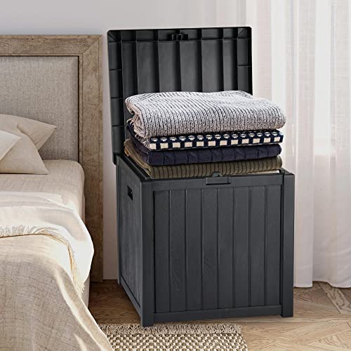 YITAHOME 51 Gallon Medium Deck Box,Outdoor Storage Container for Patio Cushions,Pool Supplies,Garden Tools,Weather,Resistant,Resin (Black)