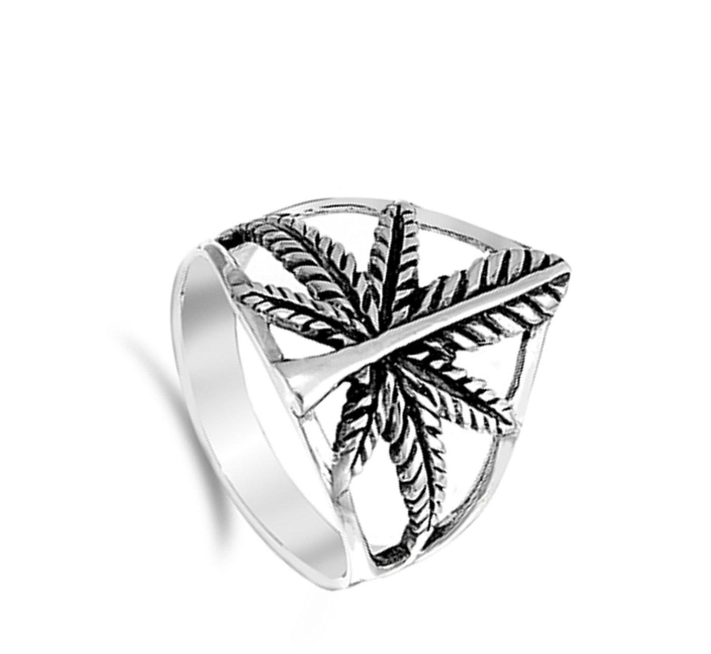 Oxidized Marijuana Pot Weed Leaf Ring New .925 Sterling Silver Band Size 11