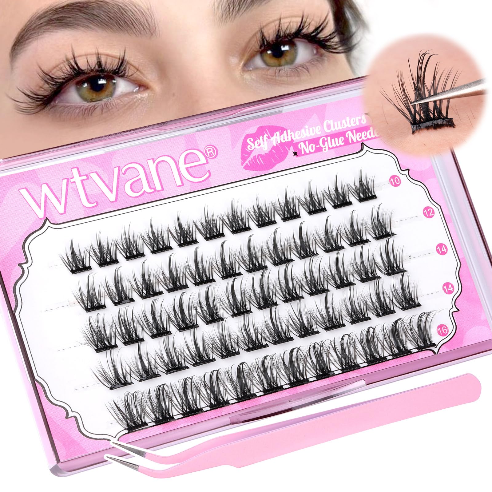 Self Adhesive Eyelashes Reusable Self Sticking Self Adhesive DIY Lash Extension Kit 60PCS Impress Lashes No Glue Self Adhesive Lash Clusters 10-16MM C Curl Self Adhesive Eyelash Clusters by wtvane