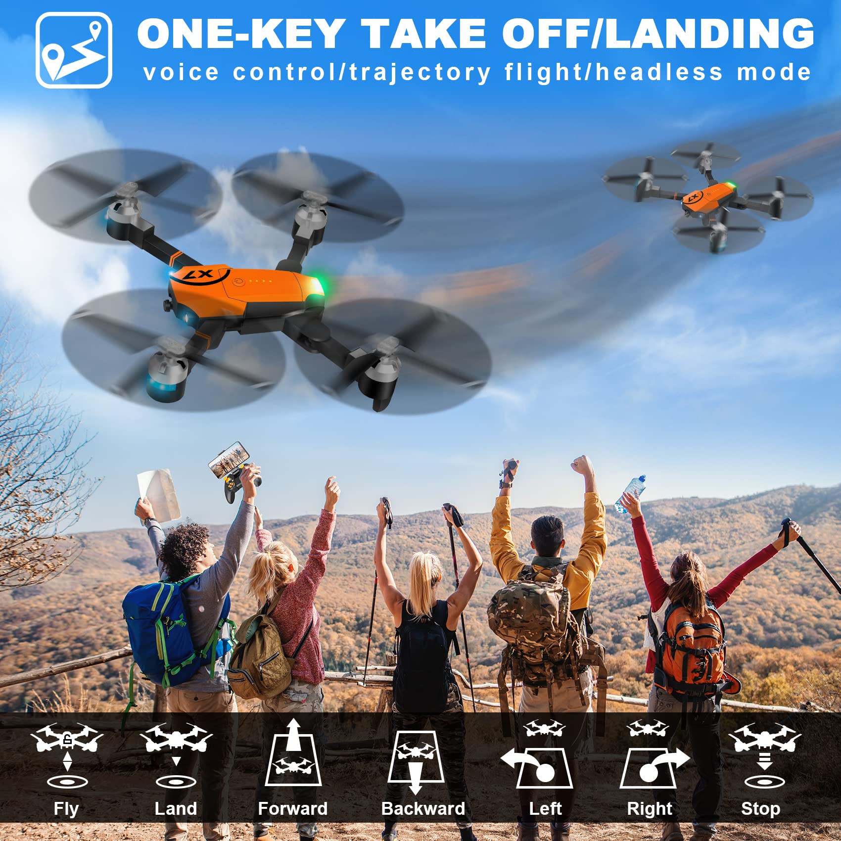 ORKNELY 1080P WiFi FPV Quadcopter Drone with Camera - For Adults and Kids, Headless Mode, Altitude Hold, One Key Takeoff/Landing