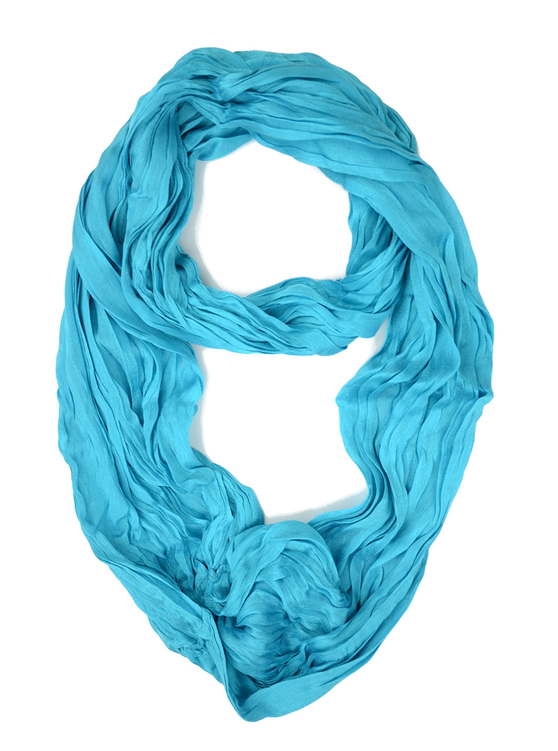 Plum Feathers Light Weight Silky Scrunch Solid Infinity Loop Silk Cotton Scarf (Black)