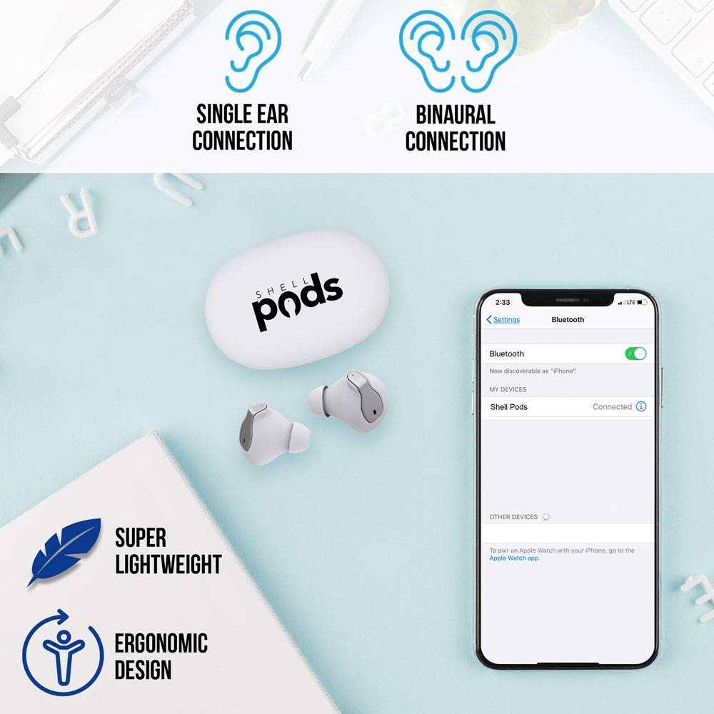 ShellPods Wireless Earbuds with Wire Charging Case - Ergonomically Designed Wireless Earbuds with Microphone - Workout Earbuds with Intelligent Noise Reduction - Magnetic Charging Bluetooth Earphones