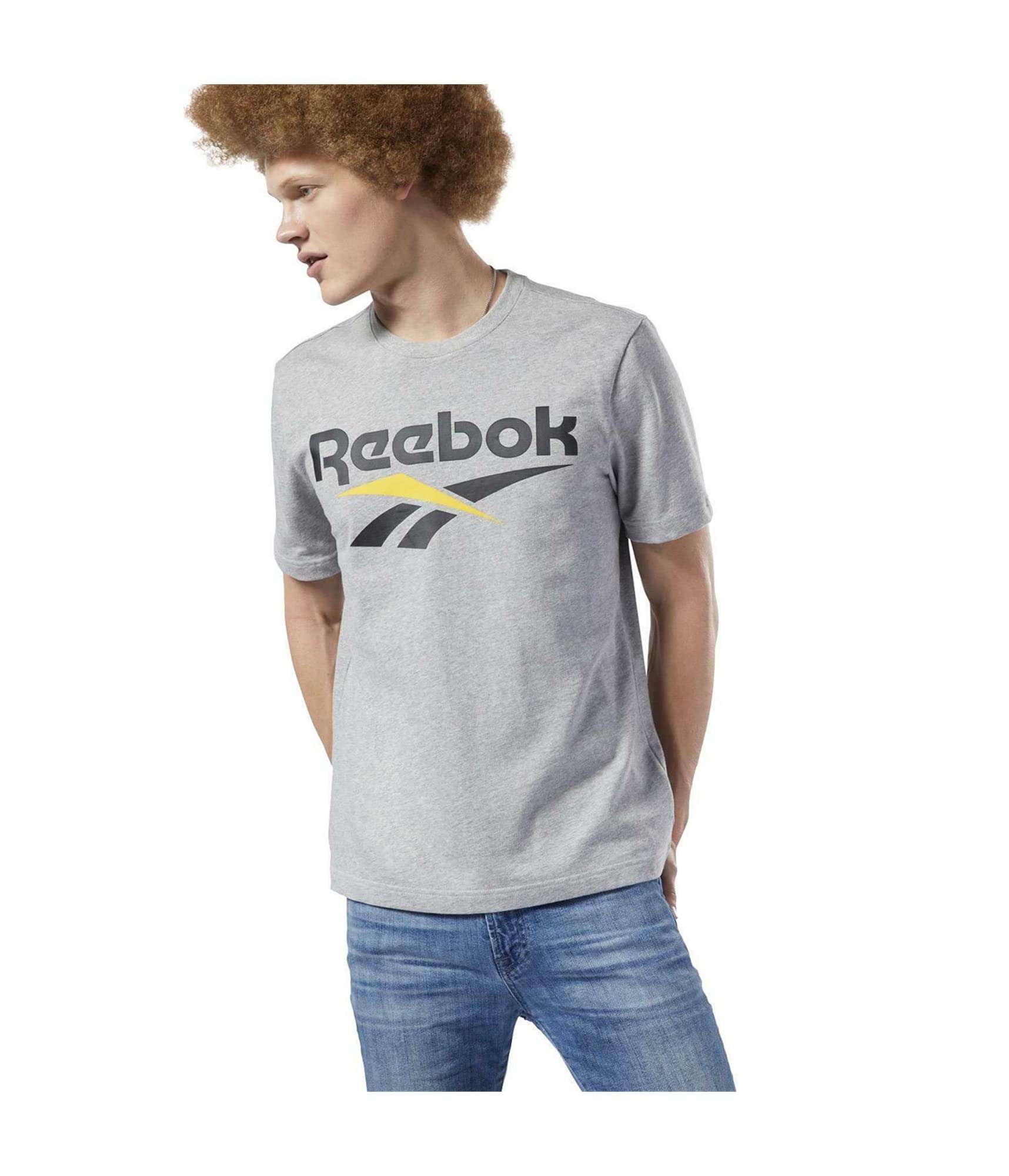 Reebok Men's Classics Logo Vector Tee, Medium Grey Heather/Black, X-Large