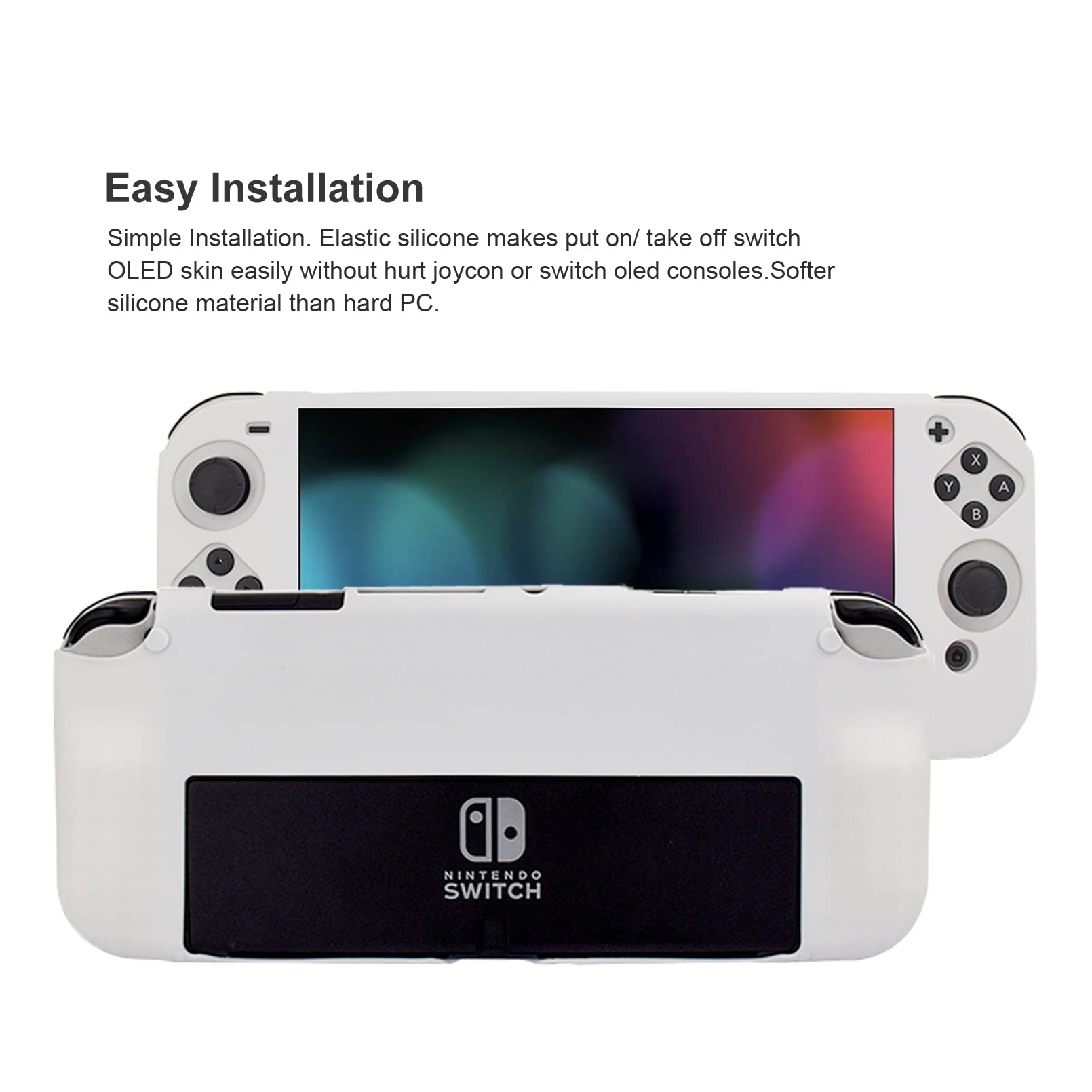 Switch OLED Skin,Pandaren Silicone OLED Switch Cover Protective Hand Grip Compatible with Nintendo Switch OLED 7.0 inch 2021 Model(White)