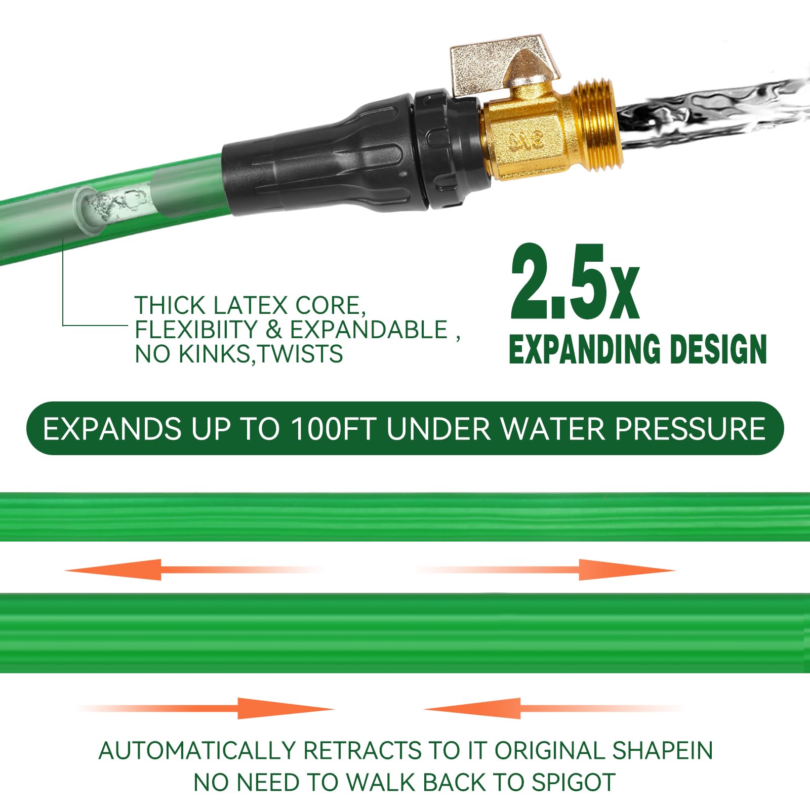 SHEMKAR 100FT Expandable Garden Hose,Flexible Lightweight Water Hose with 3/4" Solid Brass Fittings,Leak-Proof Durable Retractable Hose,No-Kink Collapsible Outdoor Water Pipe for Watering Washing