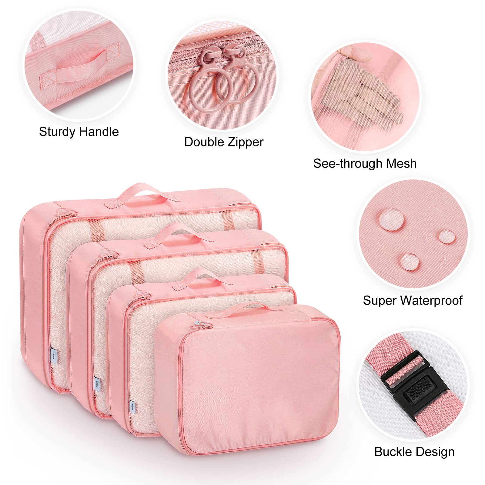 Packing Cubes,Mossio 8 Set Luggage Organization for Kids Family Travel Choice Beige