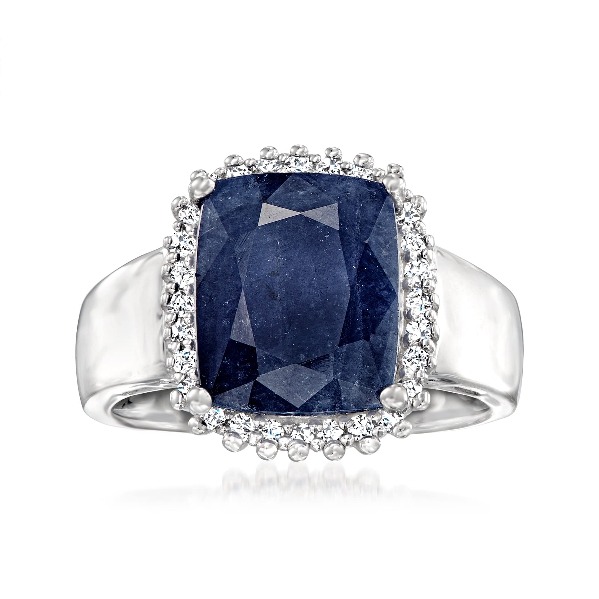 Ross-Simons 4.50 Carat Sapphire and .20 ct. t.w. White Topaz Ring in Sterling Silver. Size 9