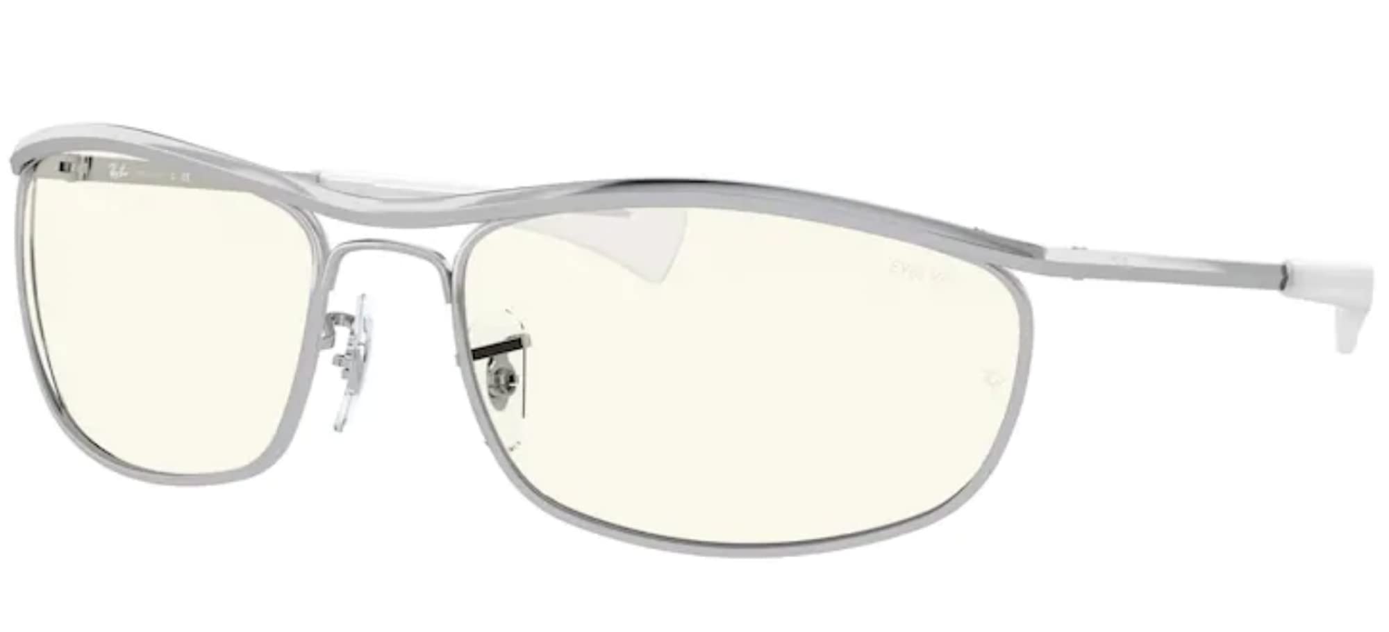 Ray-Ban RB3119M Olympian I Deluxe Polarized Rectangular Glasses, Silver/Clear to Grey Photochromic Blue Light Filtering, 62 mm