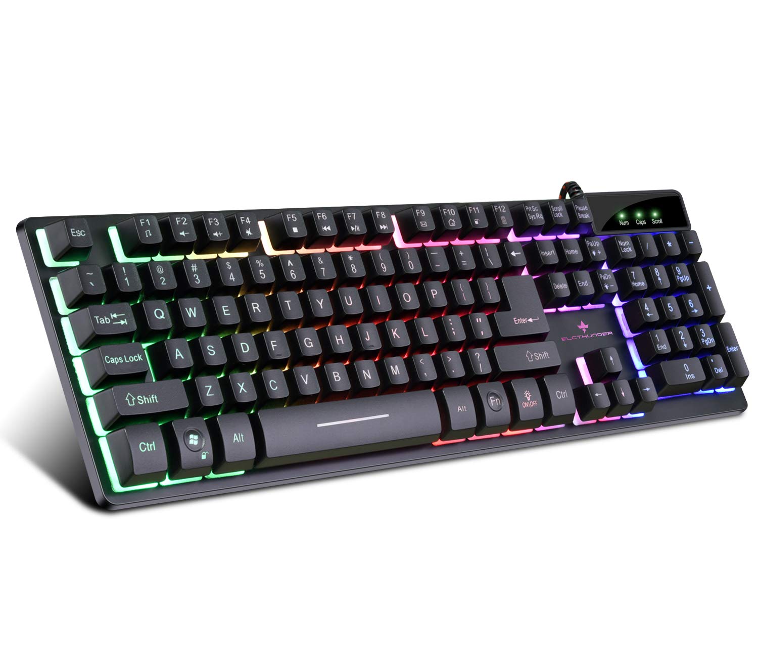 RGB Gaming Keyboard USB Wired Gaming Keyboard with Dedicated Media Controls, Multiple Color Rainbow LED Backlit, Spill-Resistant and Durable Design for Desktop, Laptop