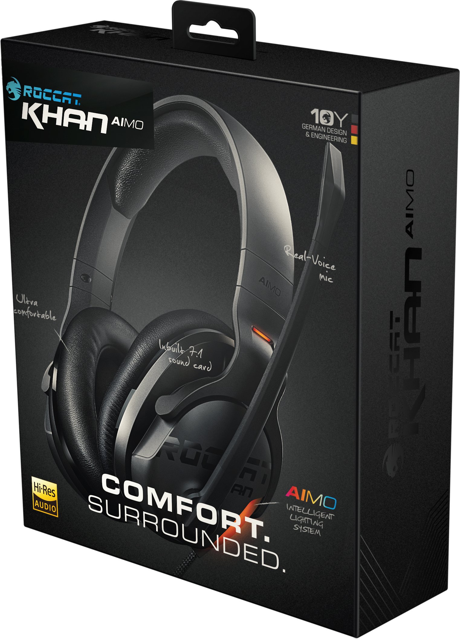 ROCCAT Khan Aimo - 7.1 Surround Gaming Headset, Hi-Res Sound, USB, Aimo LED Illumination, Mutable Real-Voice Microphone, Black
