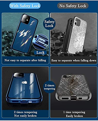 SXLYFD Double Sided BucKle iPhone Case 13 Pro Max, with Camera Cover Clear and Built in Screen Protector, Two Sided Tempered Glass Full Body Protection Metal Bumper Case,BlacK