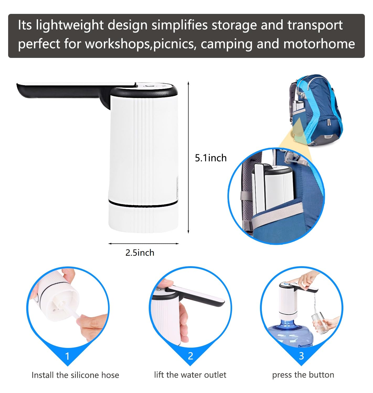 Selitofafa Drinking Water Dispenser - Water Cooler Dispenser - Portable Water Bottle Pump for Camping or Family and Office
