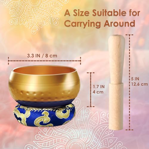 REGIS Tibetan Singing Bowl Set , Mindfulness, and Stress Relief zen decor,Bowl Handcrafted in Nepal for Healing and Mindfulness (gold, 3 inch)